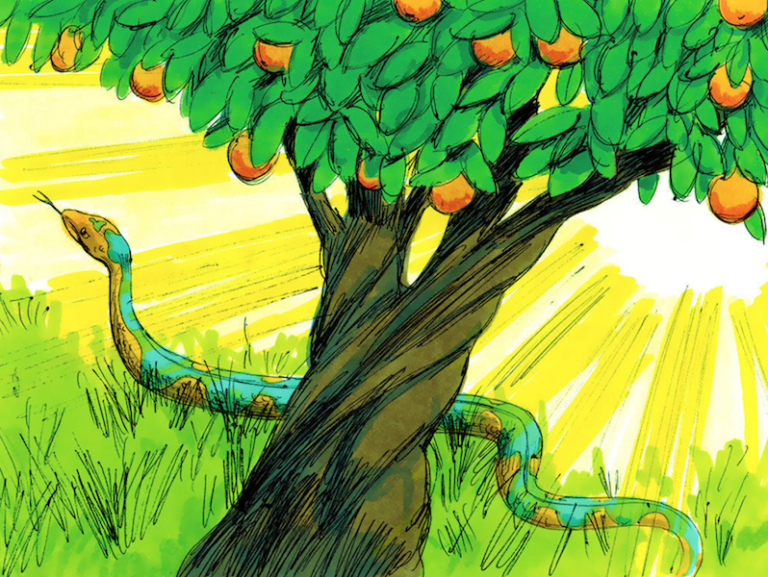 Hình ảnh Adam và Eva bất tuân lệnh Thiên Chúa và hậu quả - Nhà Thờ Thái Hà